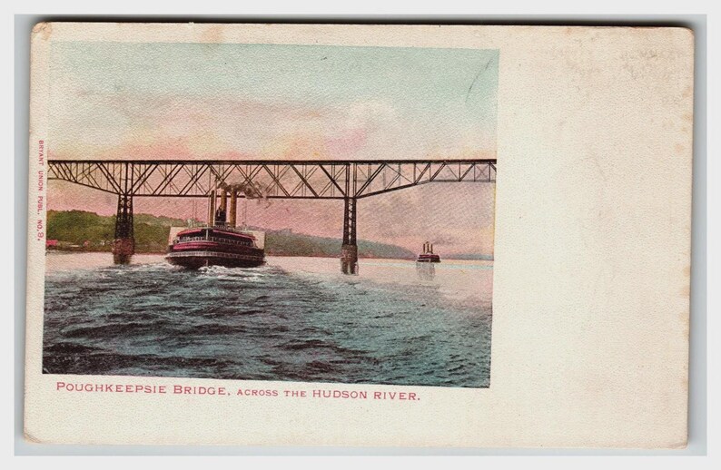 Vintage Poughkeepsie Bridge Hudson River Steamboat Postcard Undivided ...