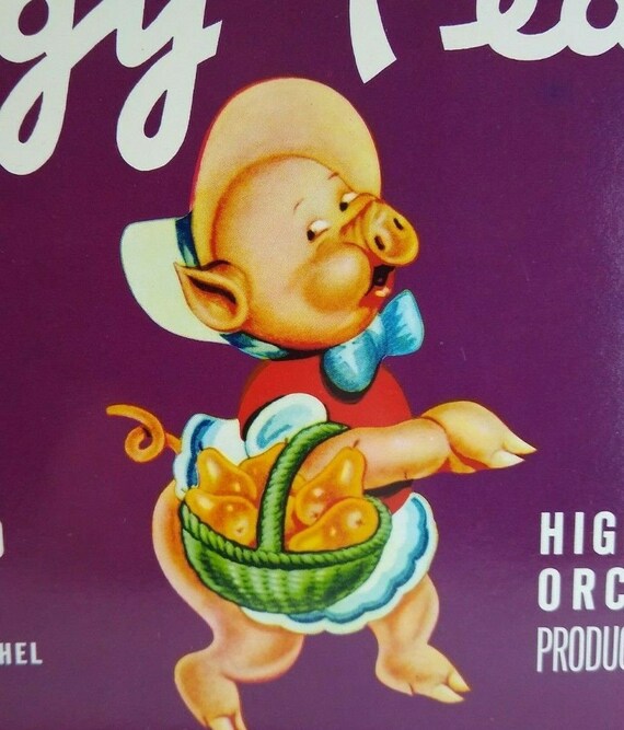 Piggy Pears Humanized Dressed Pig Fruit Crate Label Vintage | Etsy