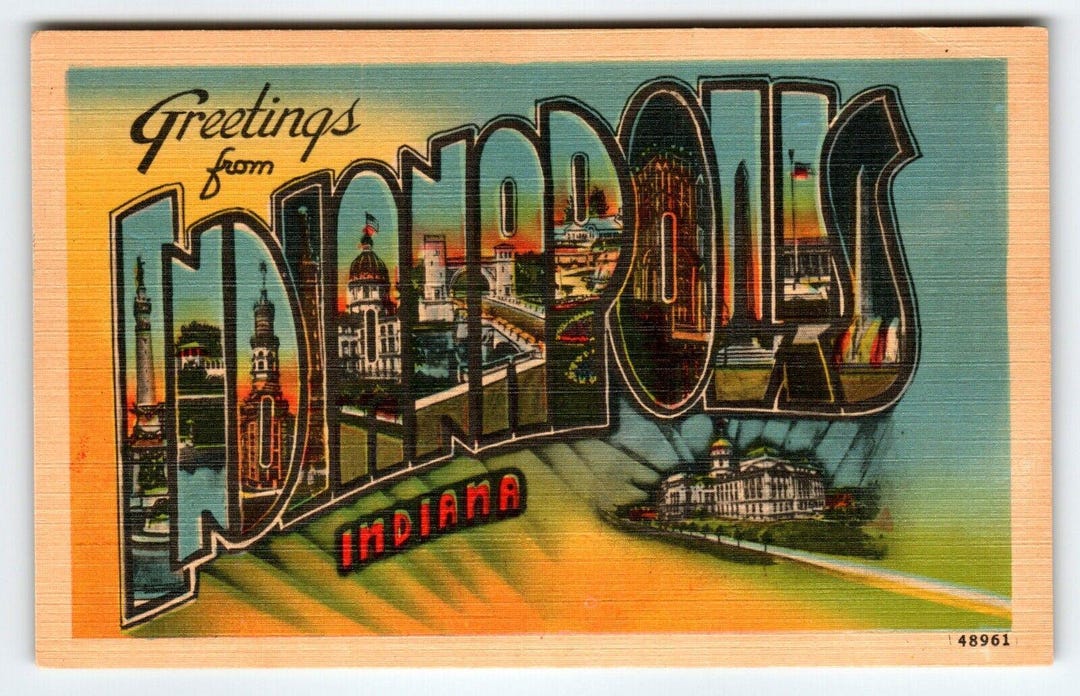 Indianapolis Indiana Postcard Greetings From Large Big Letter Linen ...