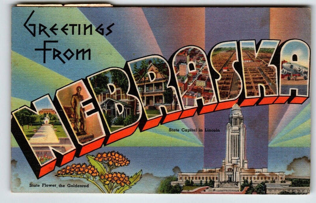 Greetings From Nebraska Postcard Large Big Letter State Tichnor 1952 ...