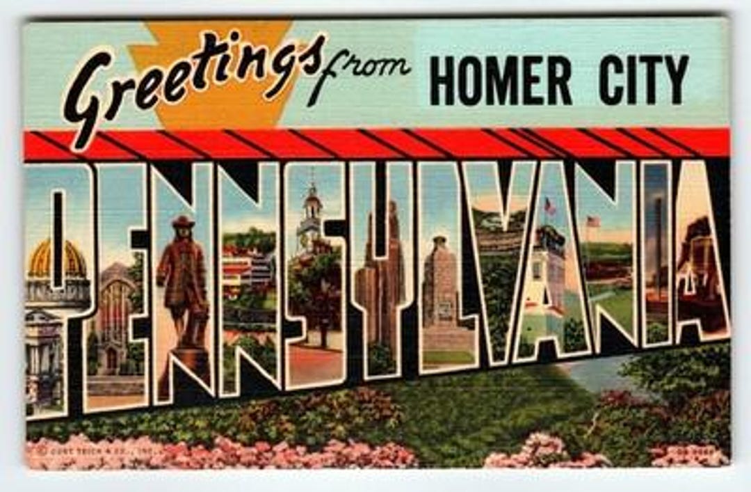 Vintage Large Letter Greetings From Homer City Pennsylvania Linen ...