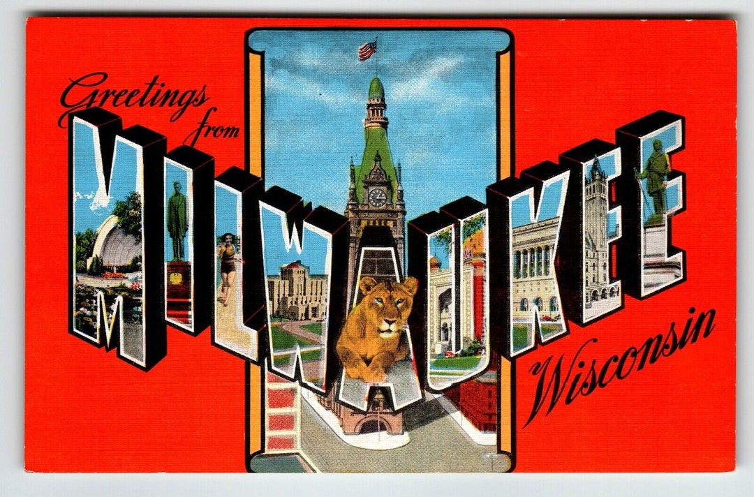 Greetings From Wisconsin Large Big Letter Postcard Tiger - Etsy
