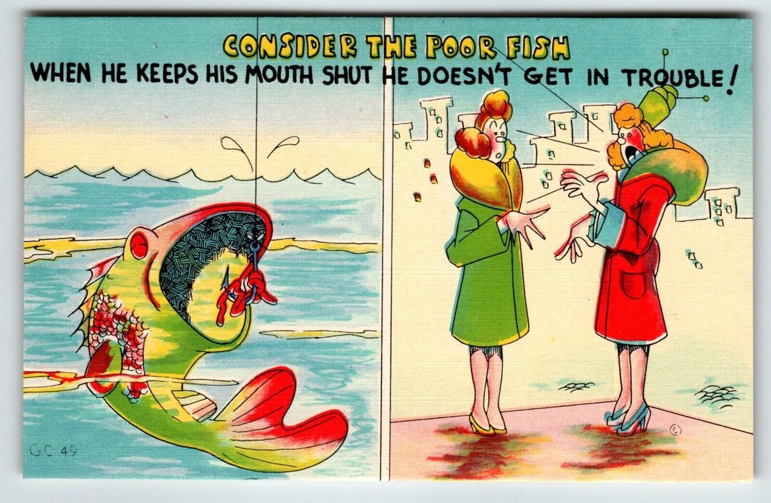 Consider the Poor Fish Linen Postcard Comical Fishing Humor Unposted ...