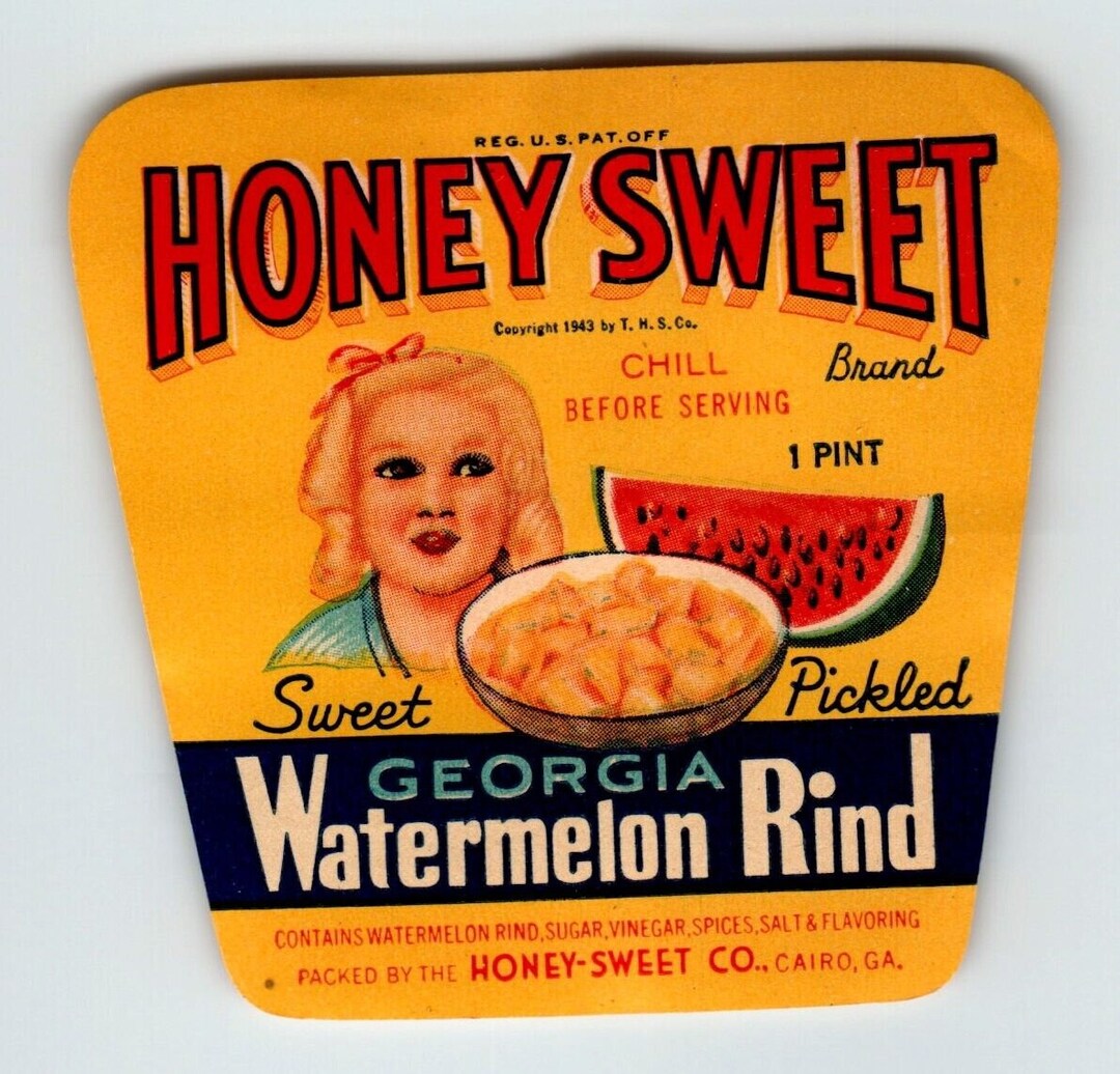 Honey Sweet Watermelon Rind Fruit Label Original Vintage - Etsy