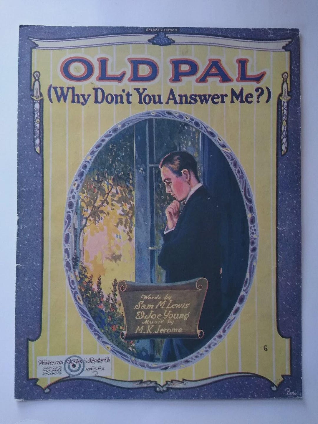 Old Pal (why Don't You Answer Me?) Sheet Music Jerome Waterson 1920 - Etsy