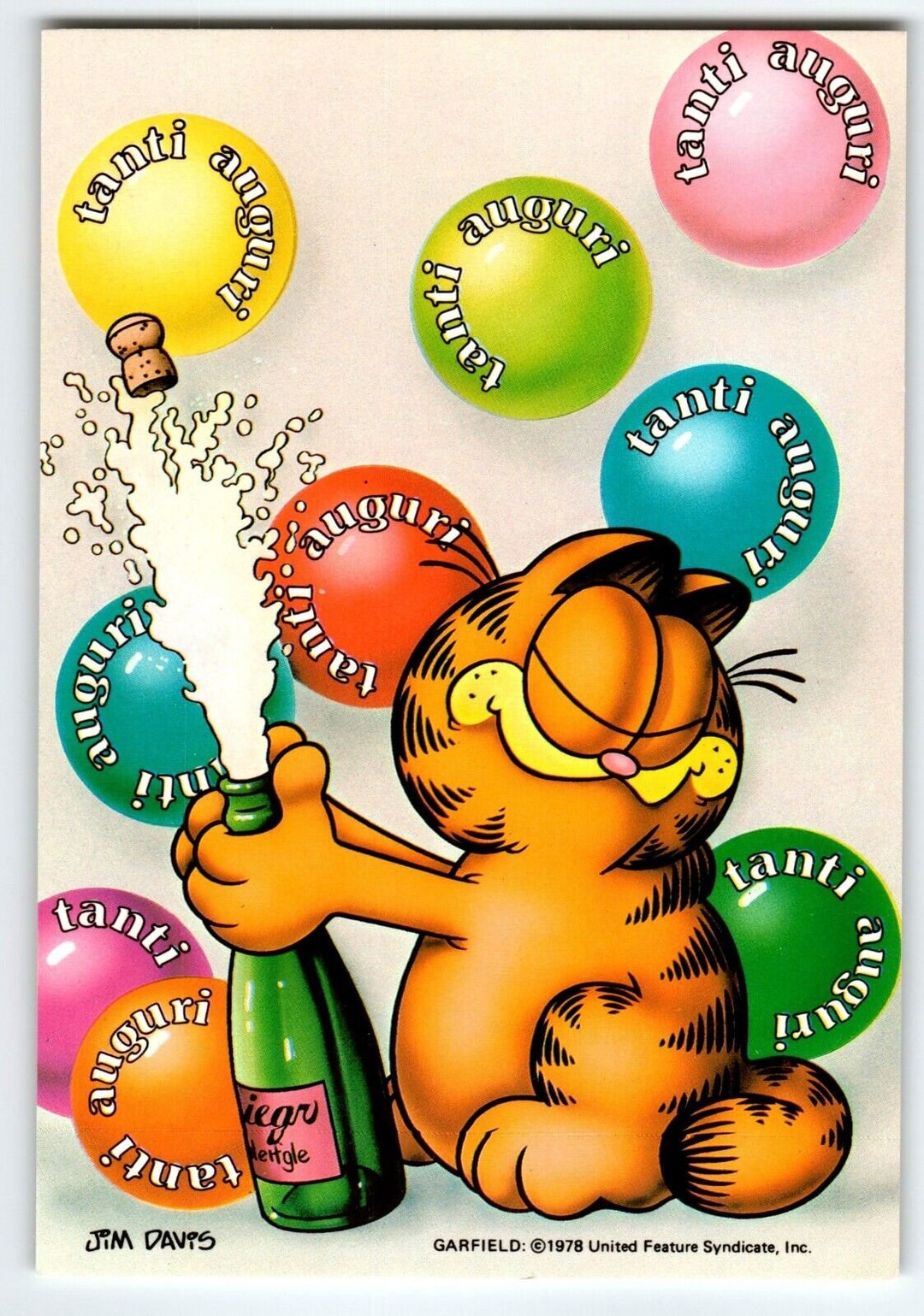 Garfield Italy Postcard Happy Birthday Orange Tabby Cat Celebrate Jim ...