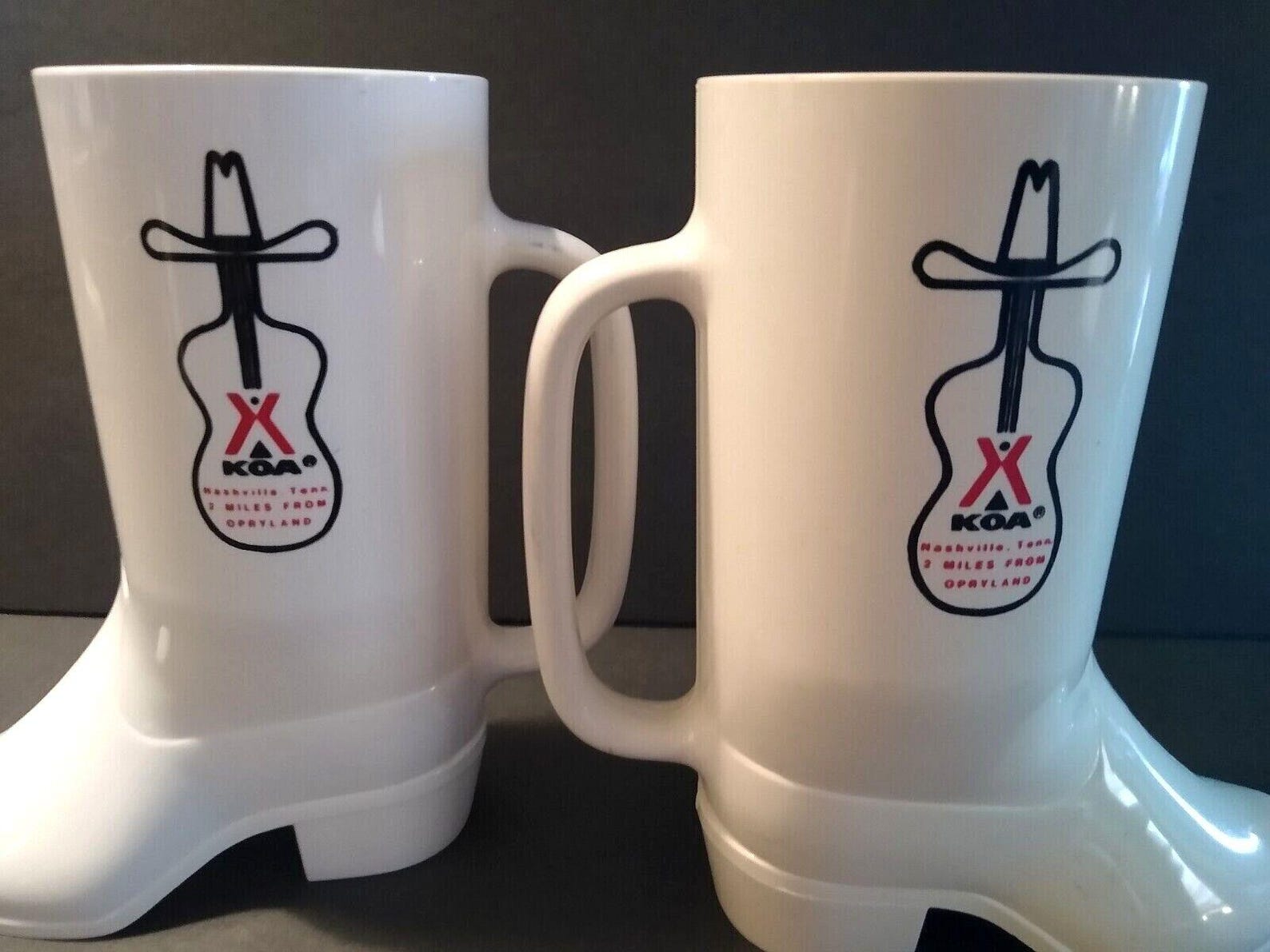 2 Beer Mugs KOA Resort Plastic Boot Shaped Nashville Tennessee Guitar ...