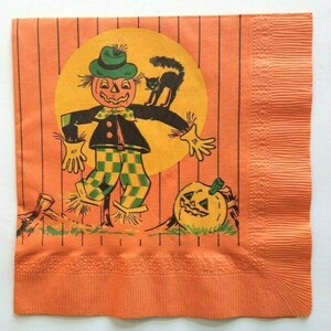 Halloween Vintage Paper Crepe Napkin Scarecrow in Pumpkin - Etsy