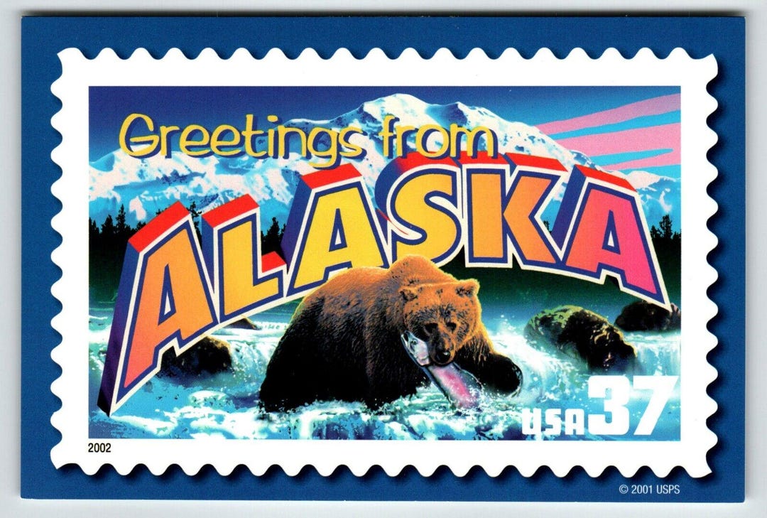 Greetings From Alaska Large Letter Chrome Postcard Unused USPS 2001 ...