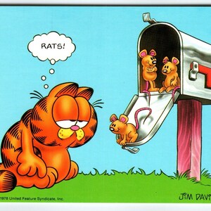 Garfield Cat Postcard Rats Mail Mailbox Jim Davis 1978 Orange Kitten ...