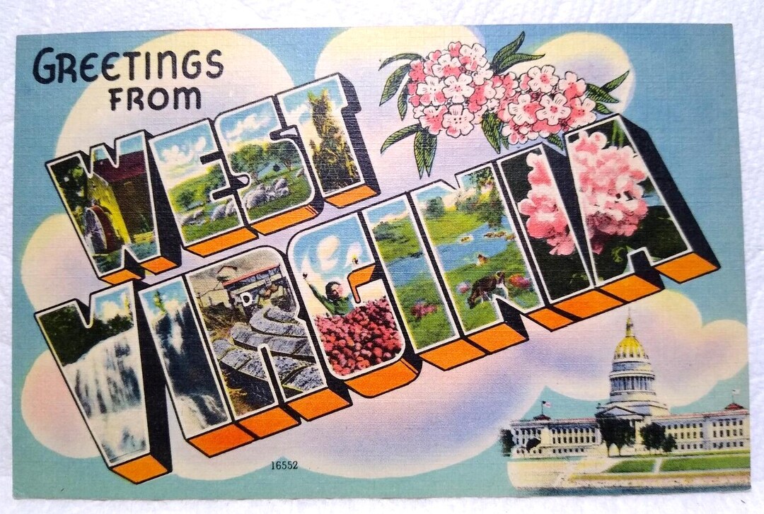 Greetings From West Virginia Large Letter Postcard Linen Colourpicture ...