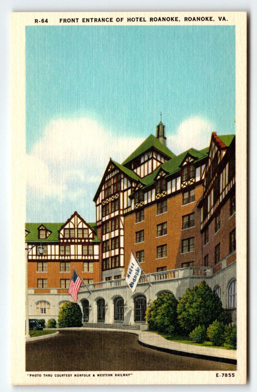 Hotel Roanoke Building Front Entrance Roanoke Virginia Postcard Linen ...
