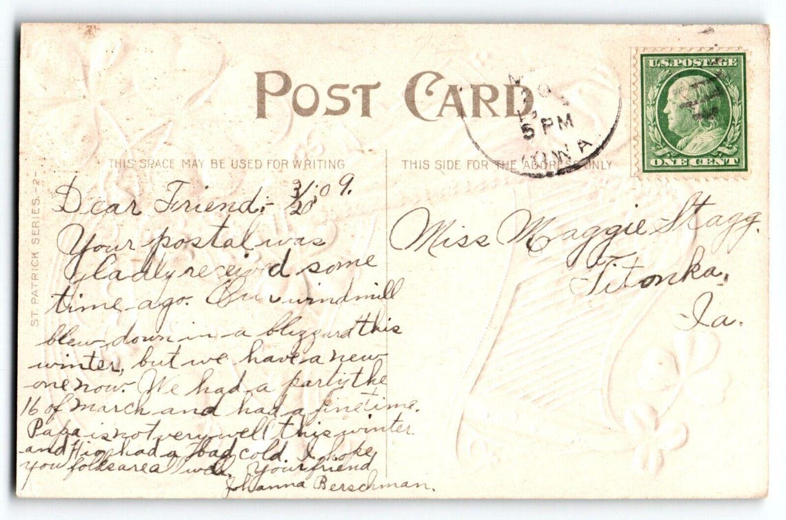 St Patrick's Day Postcard Dear Irish Memories Erin Go Bragh Ireland ...