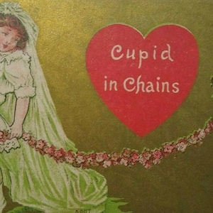 Valentines Postcard Cupid Angel in Chains Vintage Original Girl in ...