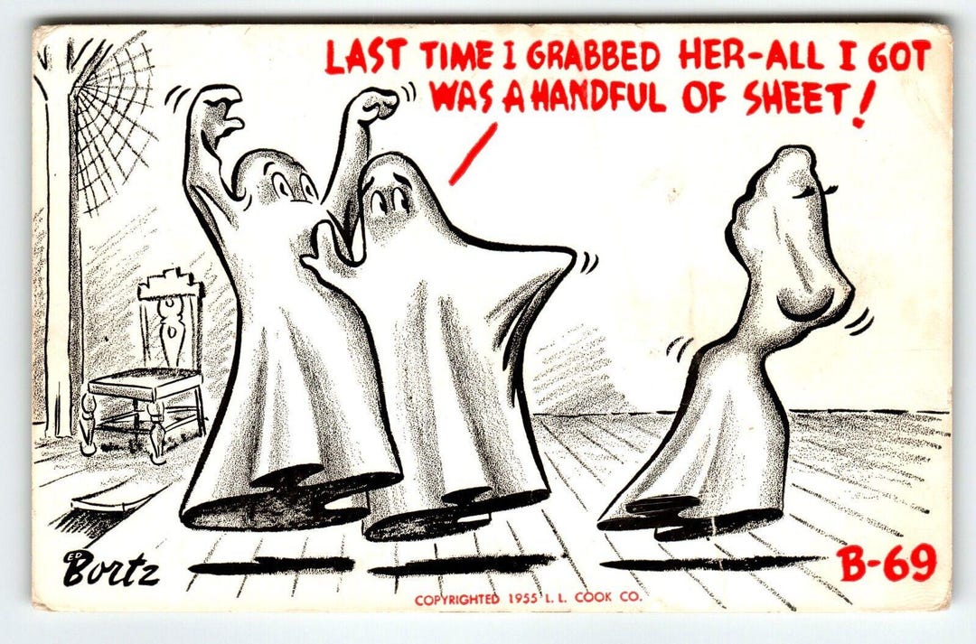 Halloween Postcard Ed Bortz Signed Ghosts Ghost Lady Comical Humor 1955 ...