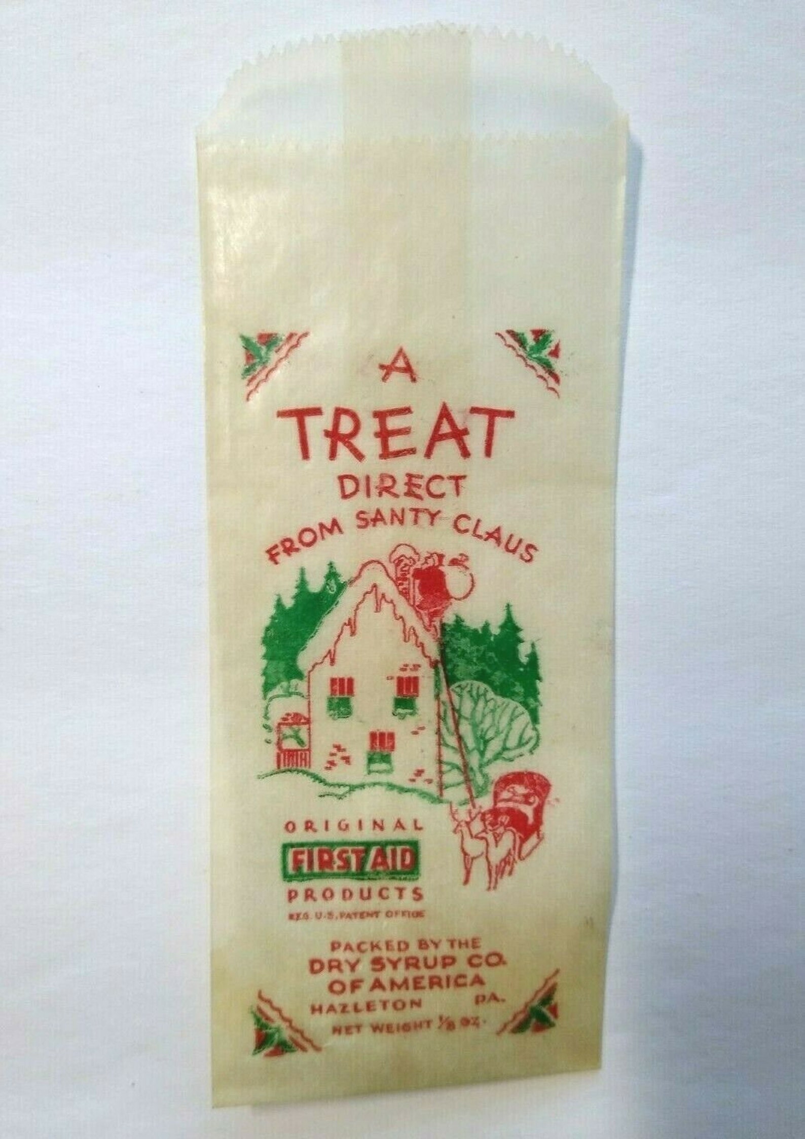 Vintage Santa Claus Christmas Treat Bag Glassine Give Away Candy Small ...