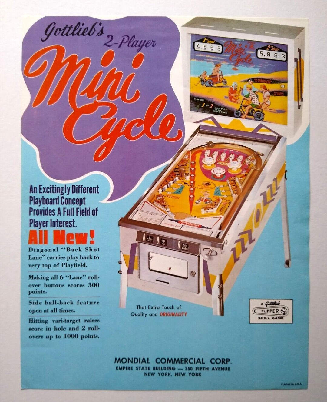 Mini Cycle Pinball Flyer Original Vintage 1970 Game Art - Etsy