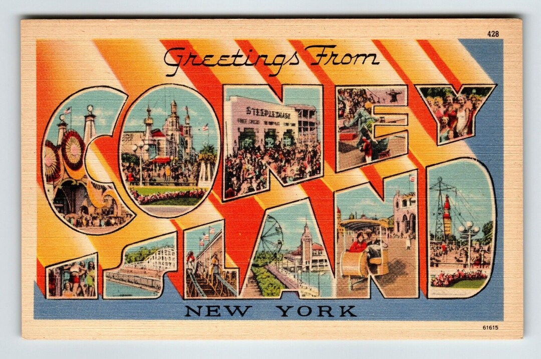 Greetings From Coney Island New York Large Letter Linen Postcard Unused ...