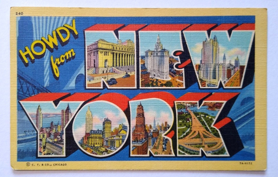 Greetings From New York Large Big Letter Postcard Linen - Etsy