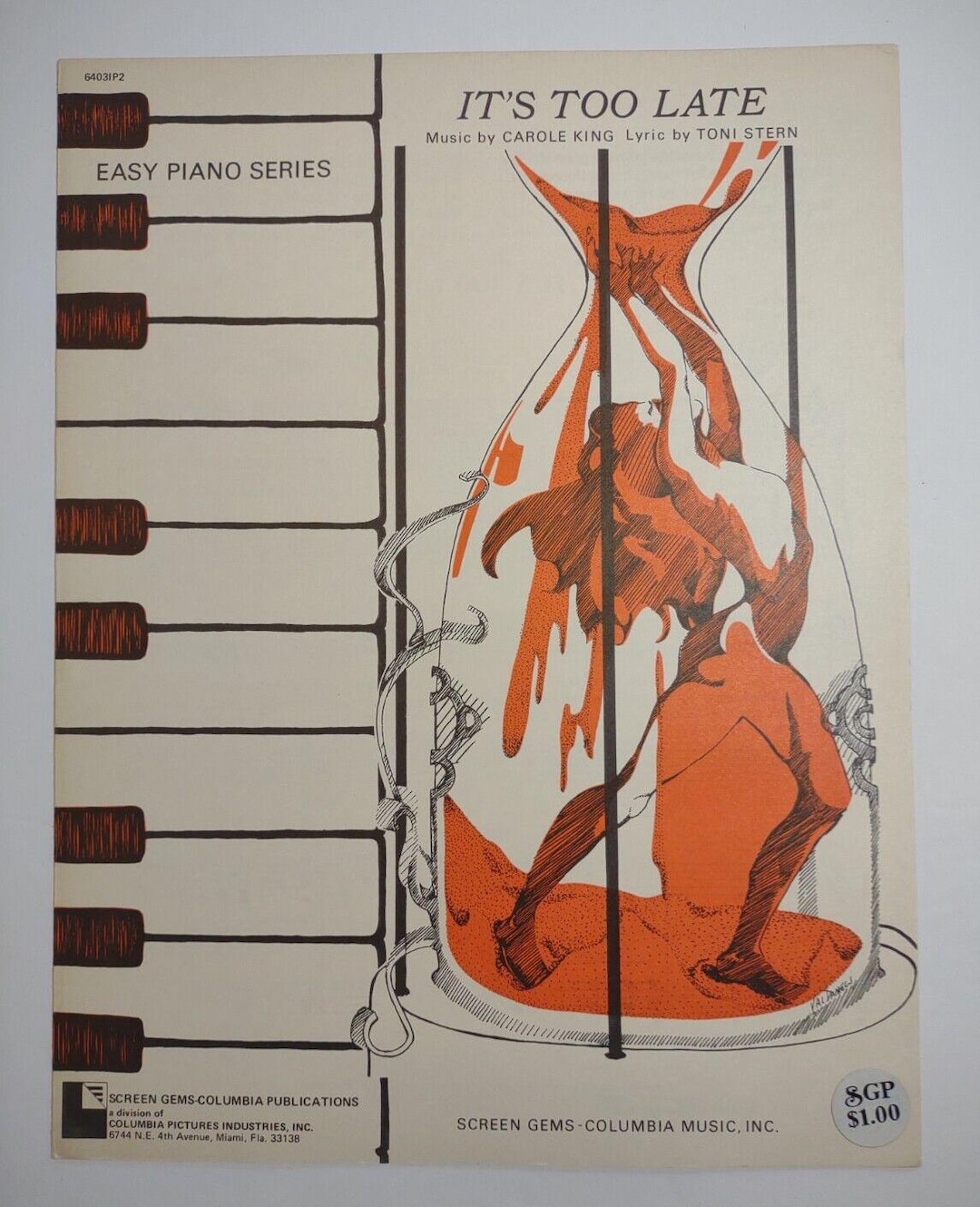 It's Too Late Carole King Toni Stern Sheet Music 1971 Easy Piano Pop ...