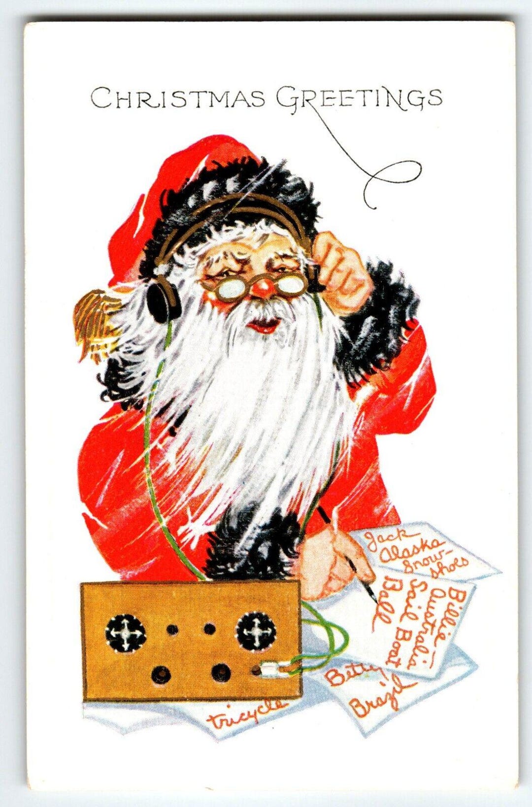 Santa Claus Christmas Postcard Saint Nick Using Ham Radio Writing Notes ...