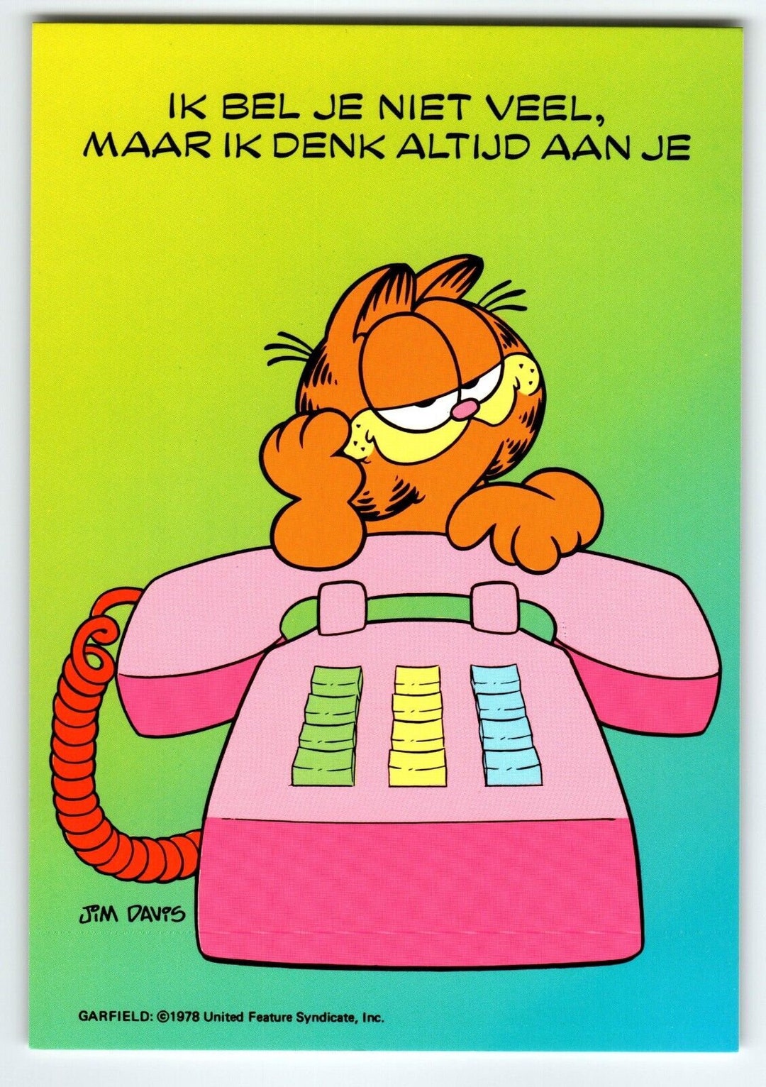 Garfield Dutch Postcard Orange Tabby Cat With Pink Telephone Jim Davis ...