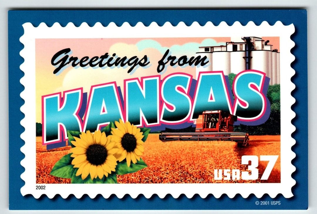 Greetings From Kansas Large Letter Chrome Postcard USPS 2001 Sunflowers Farmland - Etsy