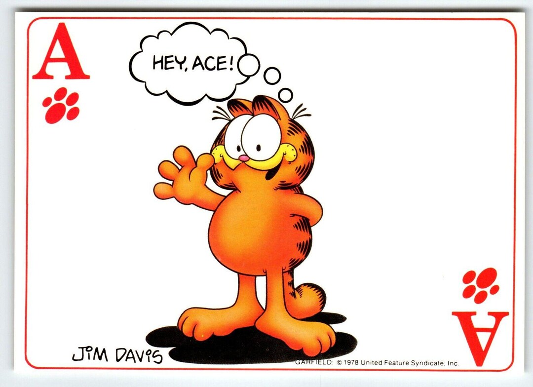 Garfield Postcard Hey Ace Playing Card Jim Davis Comic Orange Tabby Cat ...