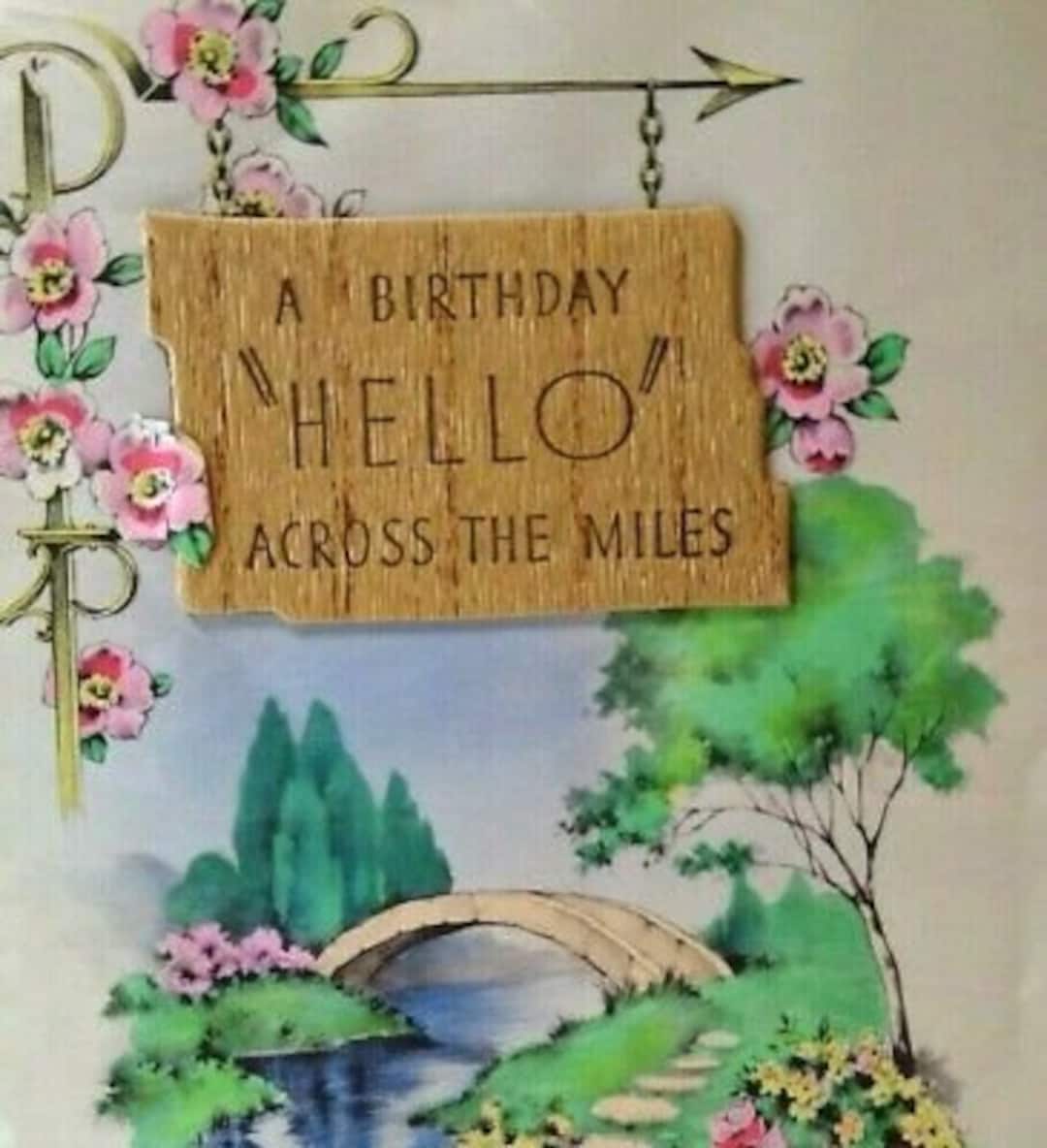 Mid Century Hello Across the Miles Pond Wood Sign Birthday Greeting ...