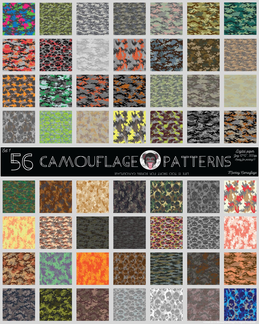 Digital Paper Pack, 56 Jpg Files, Camo Digital Paper Pack.printable ...