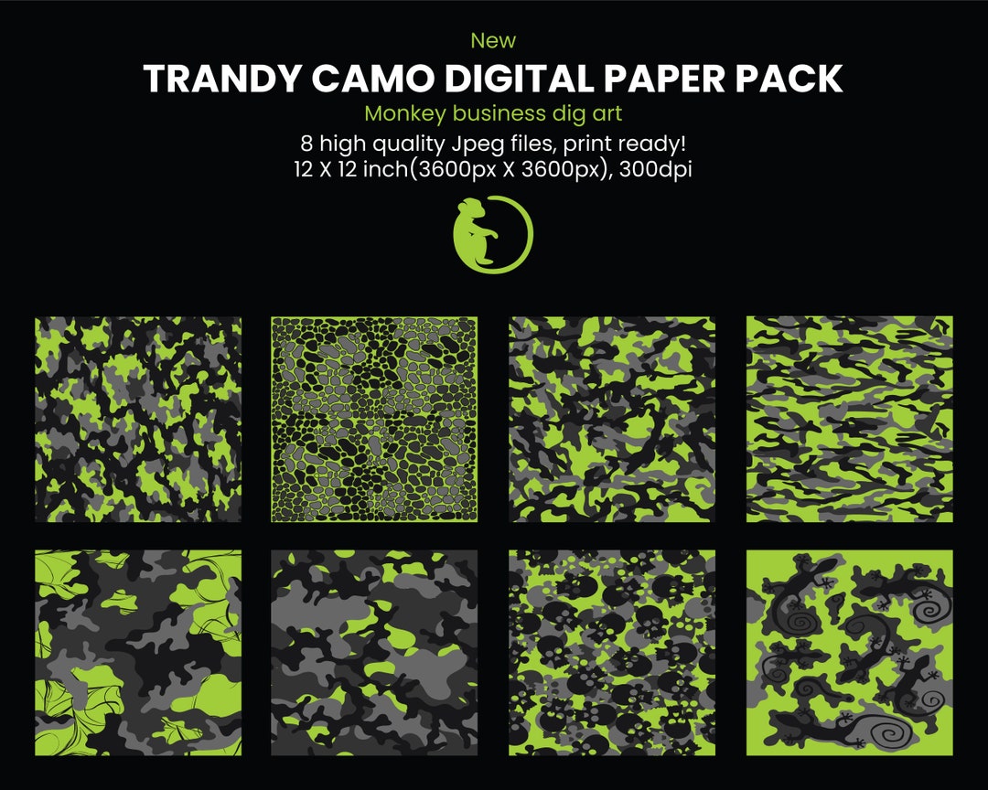 Camo Digital Paper Pack, 12” X 12” (300dpi), Printable Papers, Instant ...