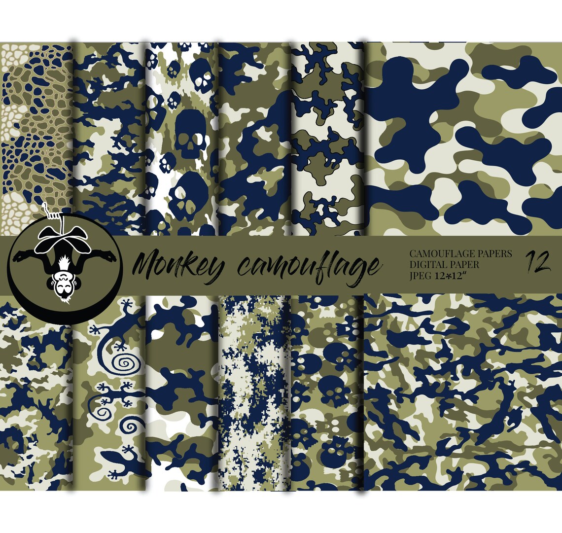 Set of 12 Camouflage Digital Papers.american Camo Navy Colors.high ...