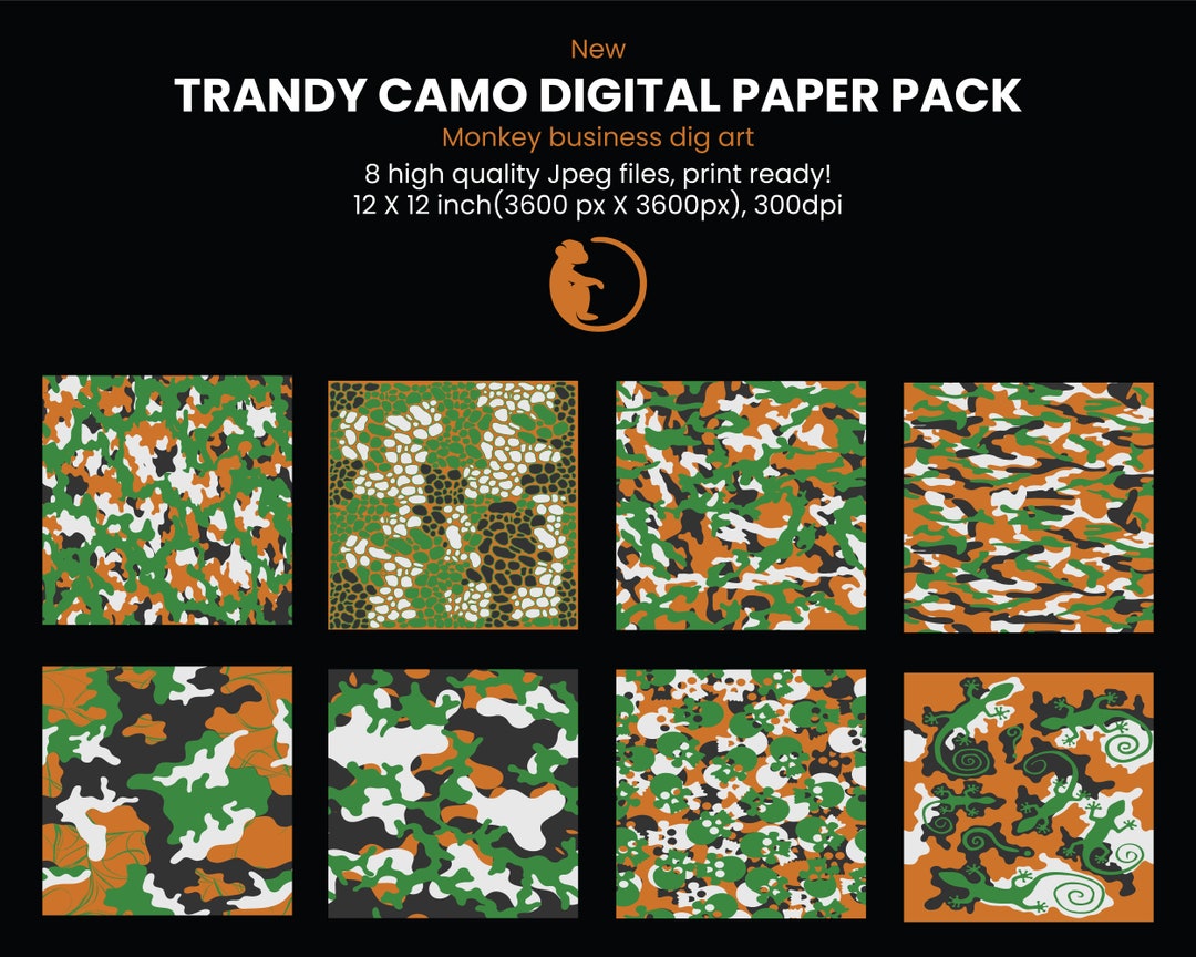 Fashionable Camo Digital Paper Pack, Seamless Camo Patterns, Camouflage ...