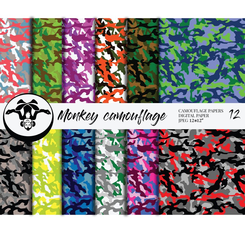 Colorful Camo Textures, Jpg Files Instant Download, Scrapbook Papers ...