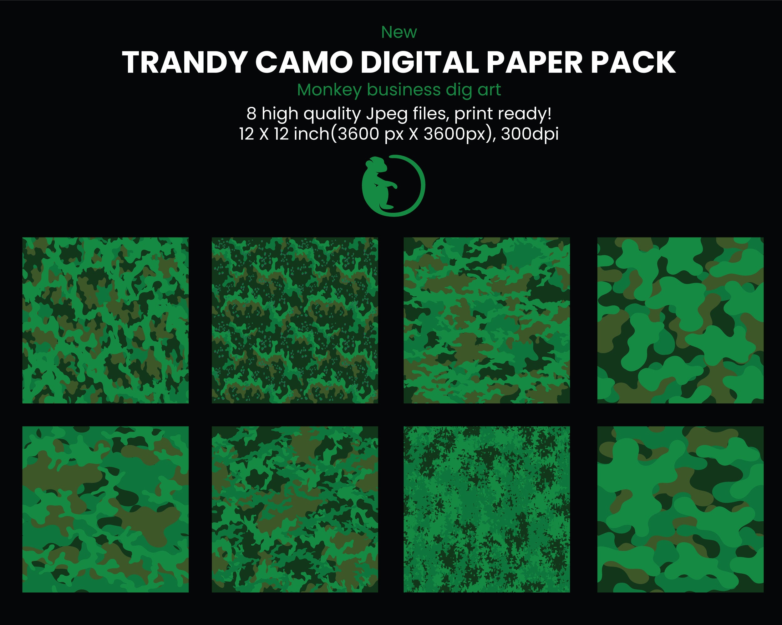 Green Camouflage Patterns, Digital Paper Pack, High Quality JPEG Files ...