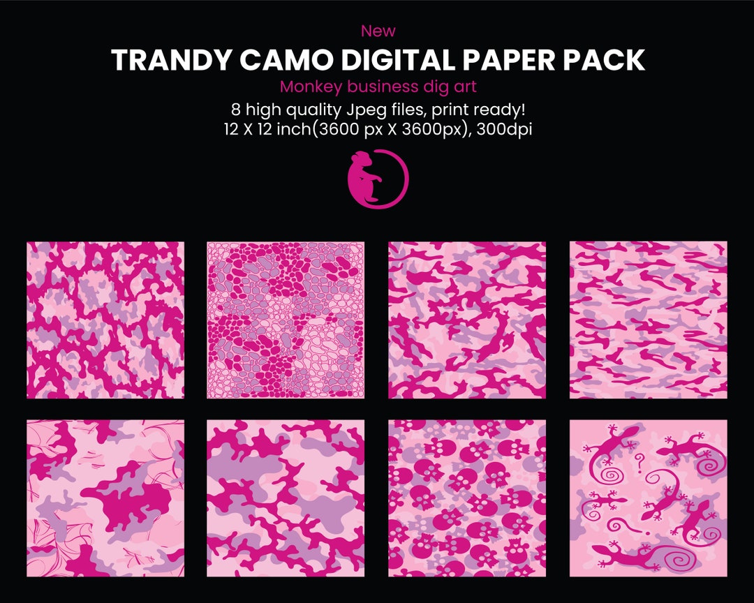 Pink Camo Digital Paper Pack, Camouflage Wallpapers, Pink Fashionable ...