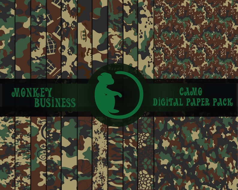 Camo Digital Paper Pack, 22 Seamless Scrapbook Papers, Instant Download ...