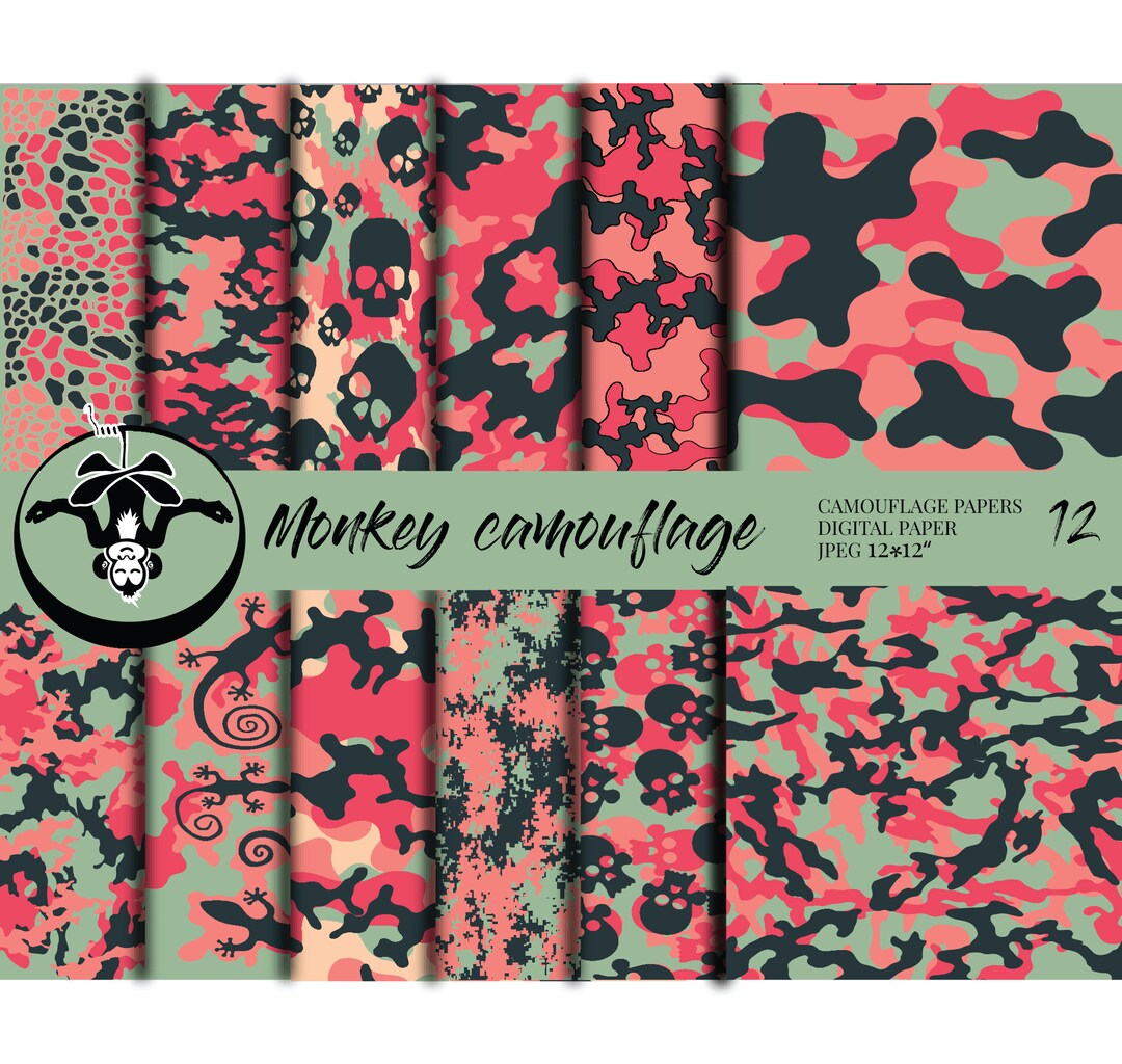 Set of 12 Trandy Camouflage Digital Papers in Gray and Pink Color ...