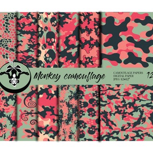 Set of 12 Trandy Camouflage Digital Papers in Gray and Pink Color ...