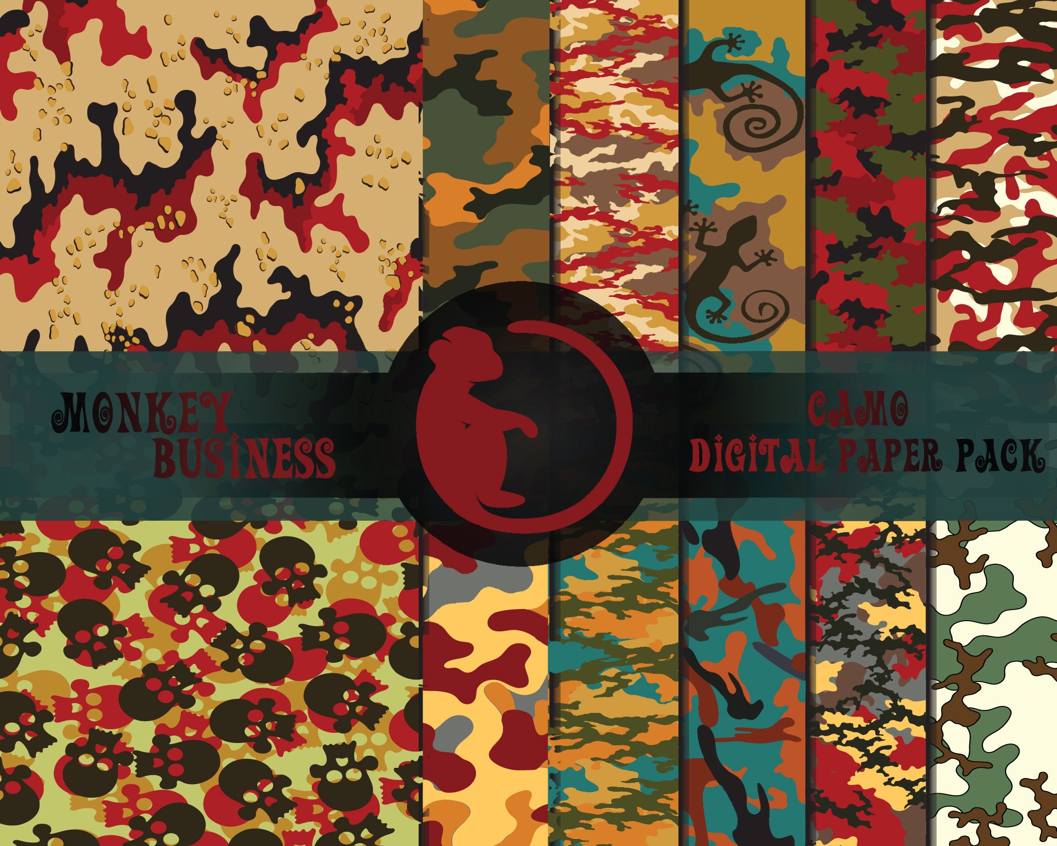 Camouflage Digital Paper Pack, 12 Seamless Camo Designs, Instant ...