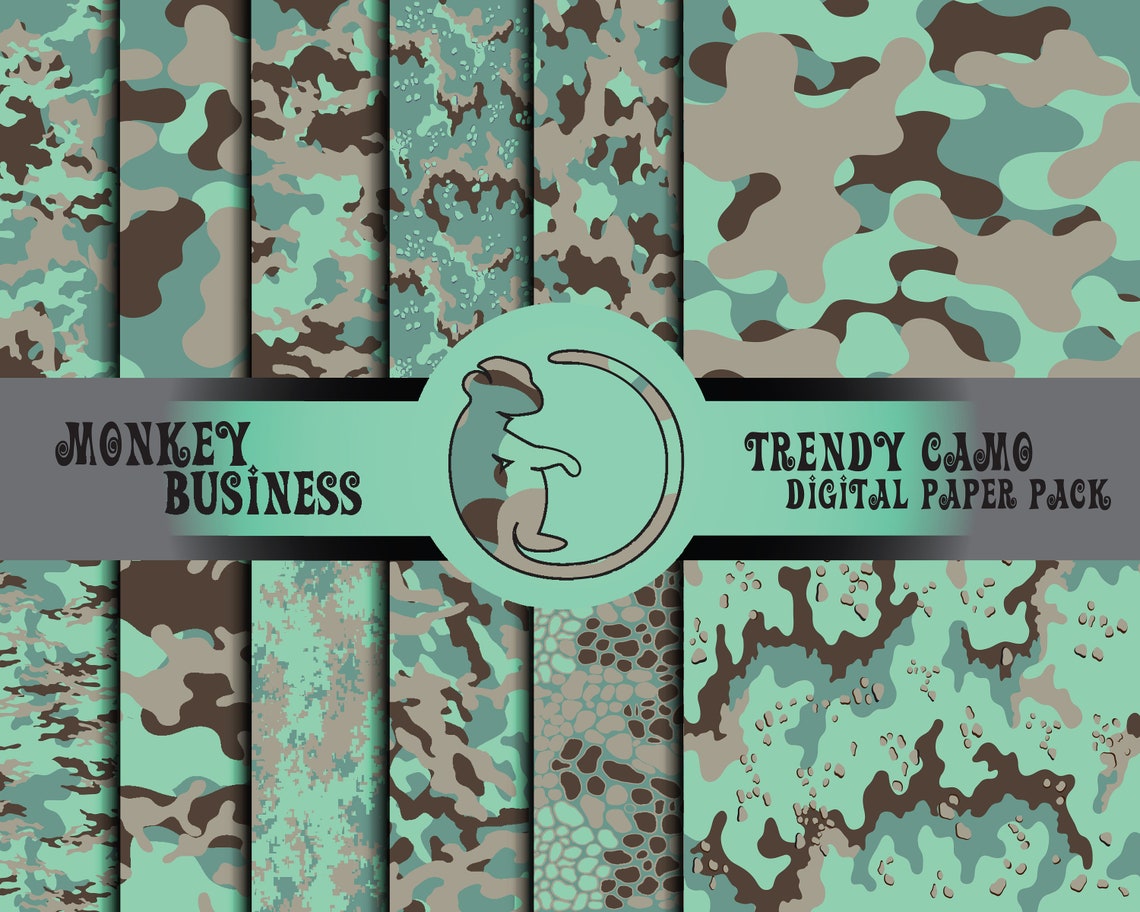 Printable Camo Patterns, Digital Paper Pack, 12 Seamless Trendy Colors ...