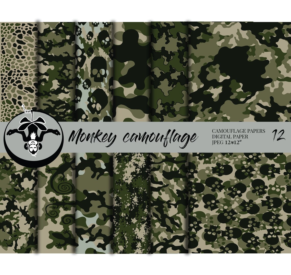 Green Camo Digital Papers, Camouflage Pattern, 12 JPG Files Instant ...