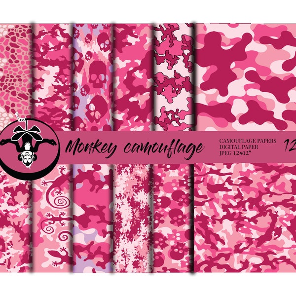 Pink Camouflage Digital Paper Pack.set of 9 Pink Camo Patterns.high ...