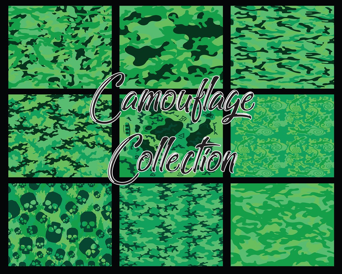 Collection of 9 Green Seamless Camo Patterns in 12 With 12 and 24 With ...