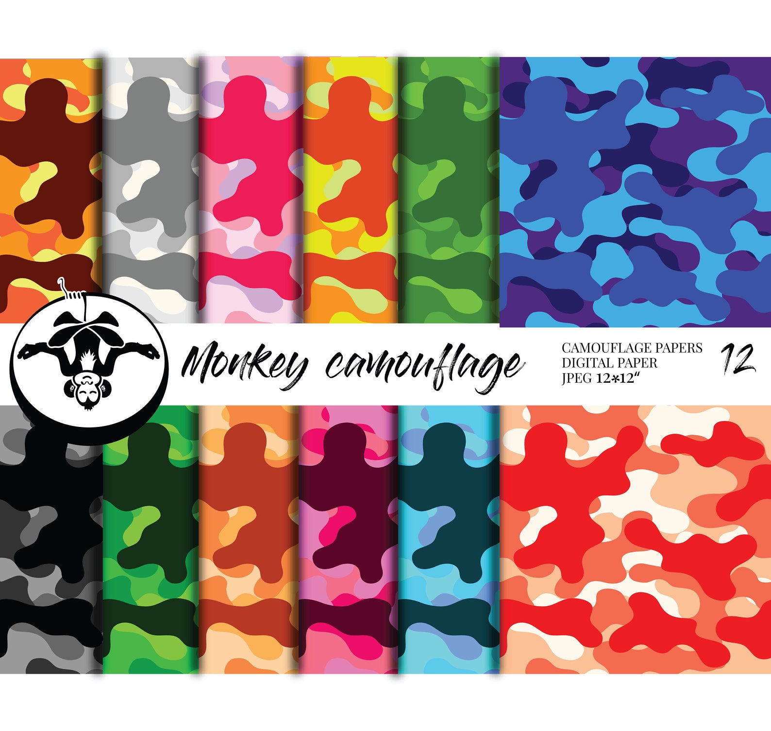 Colorful Camo Textures, Abstract Camouflage Digital Papers,jpg Files ...