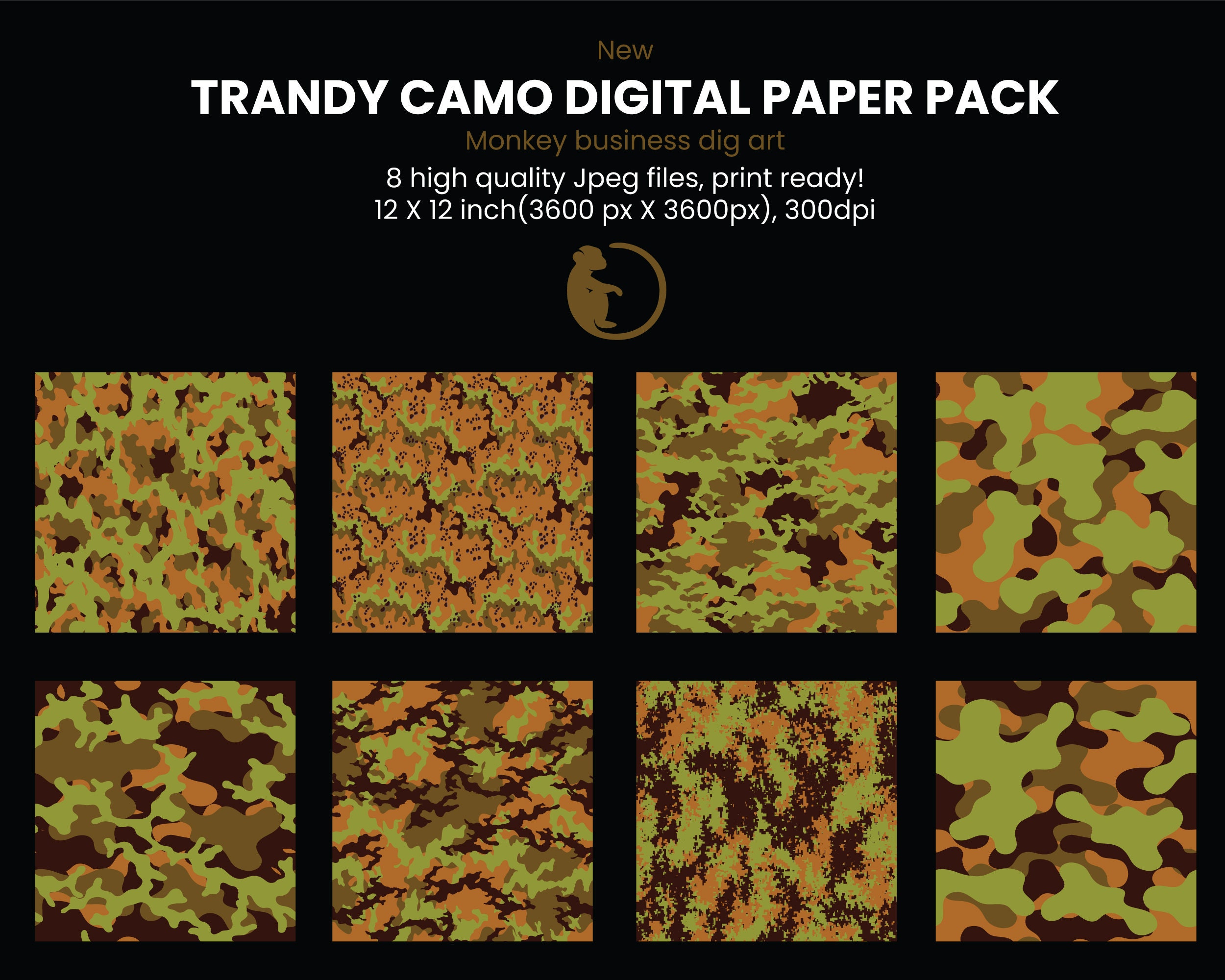Camo Patterns, Digital Paper Pack, Instant Download, High Quality JPEG ...