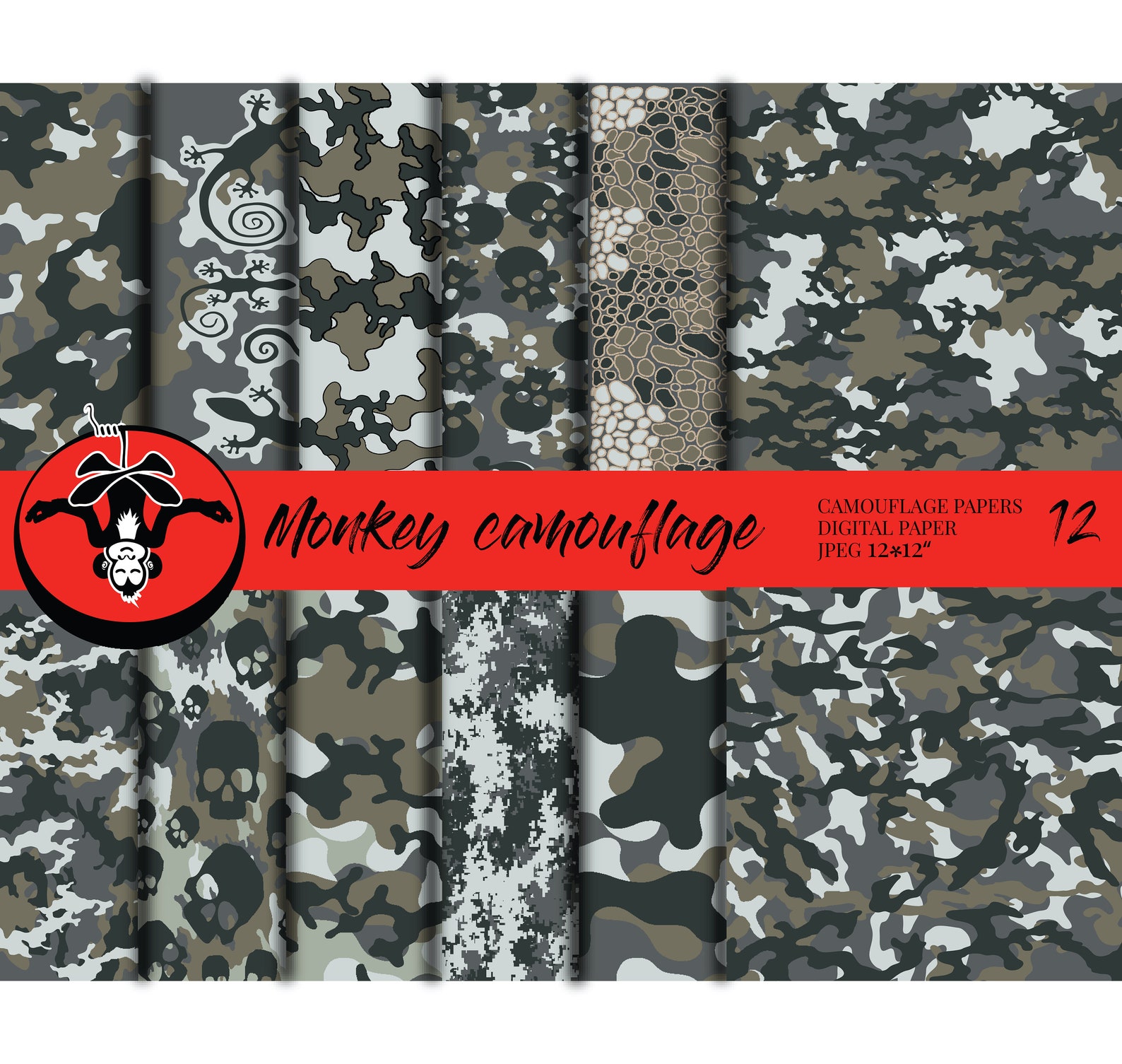 Camo Digital Paper Pack. 12inch With 12inch,300dpi. 12 Seamless Trendy ...