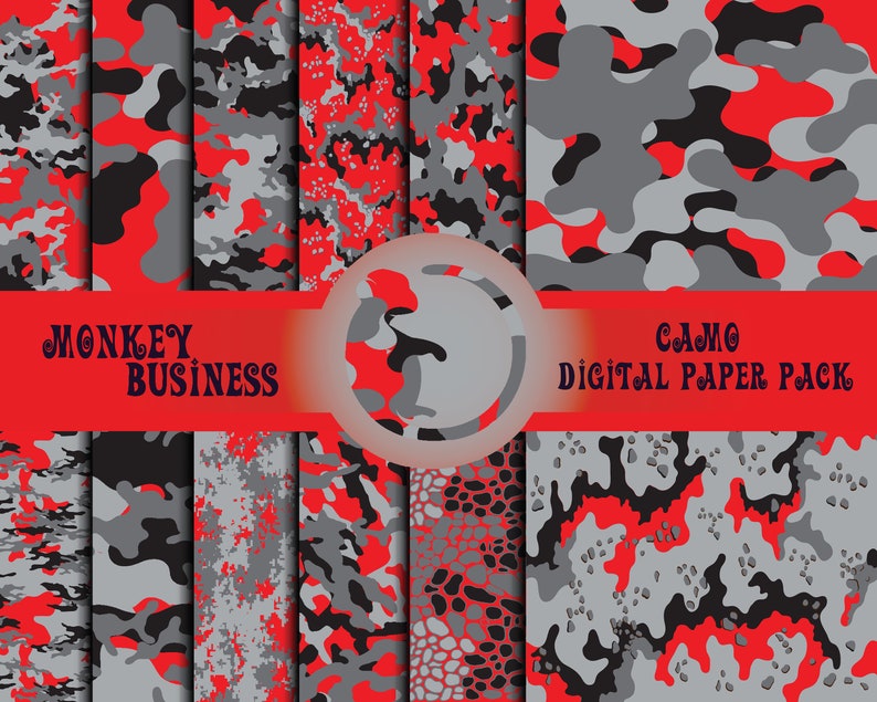 Red and Gray Camo Digital Paper Pack, Instant Download, High Quality ...