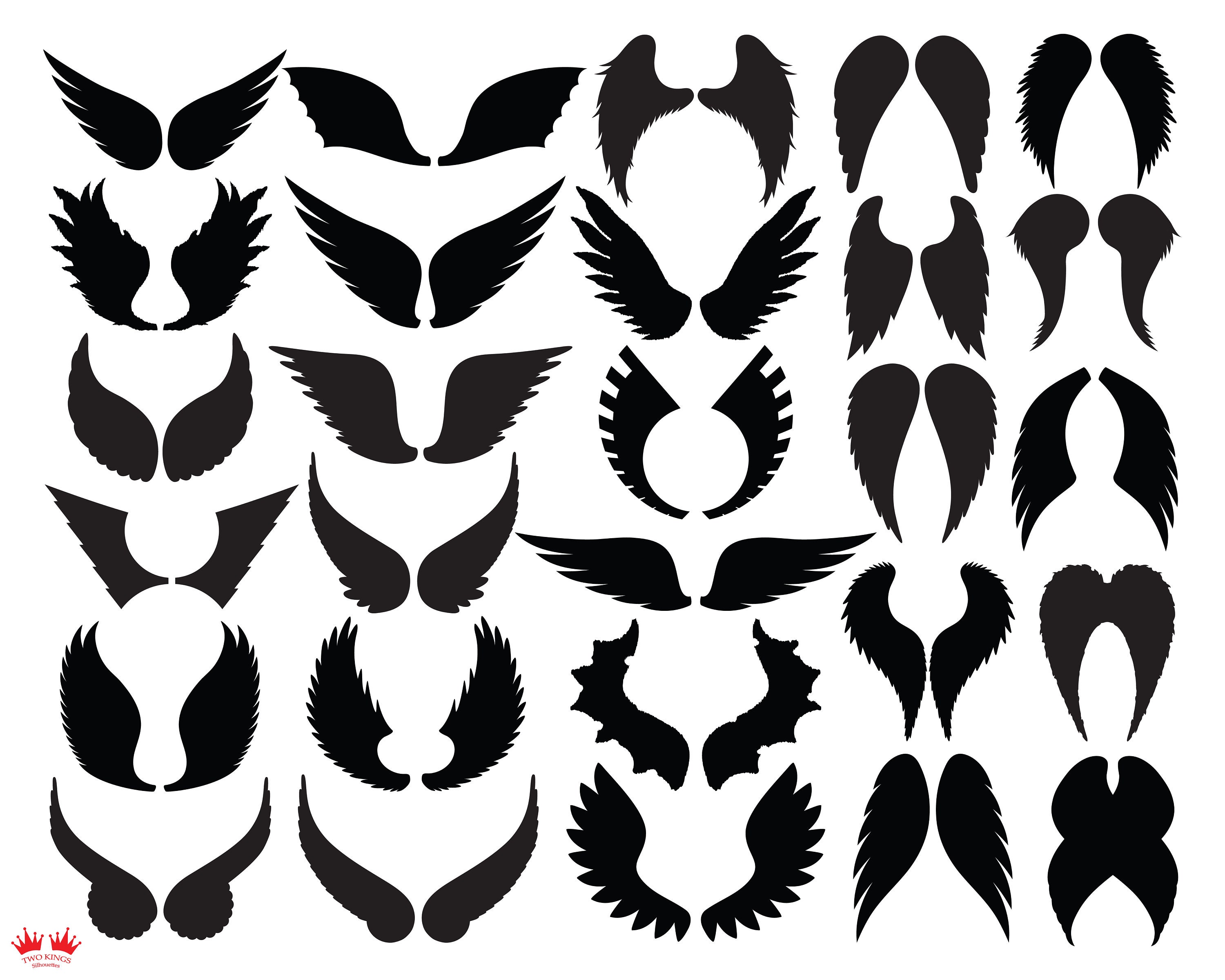 Angel Wings Black Silhouettes, Svg Cut File, Instant Download Svg, Png ...