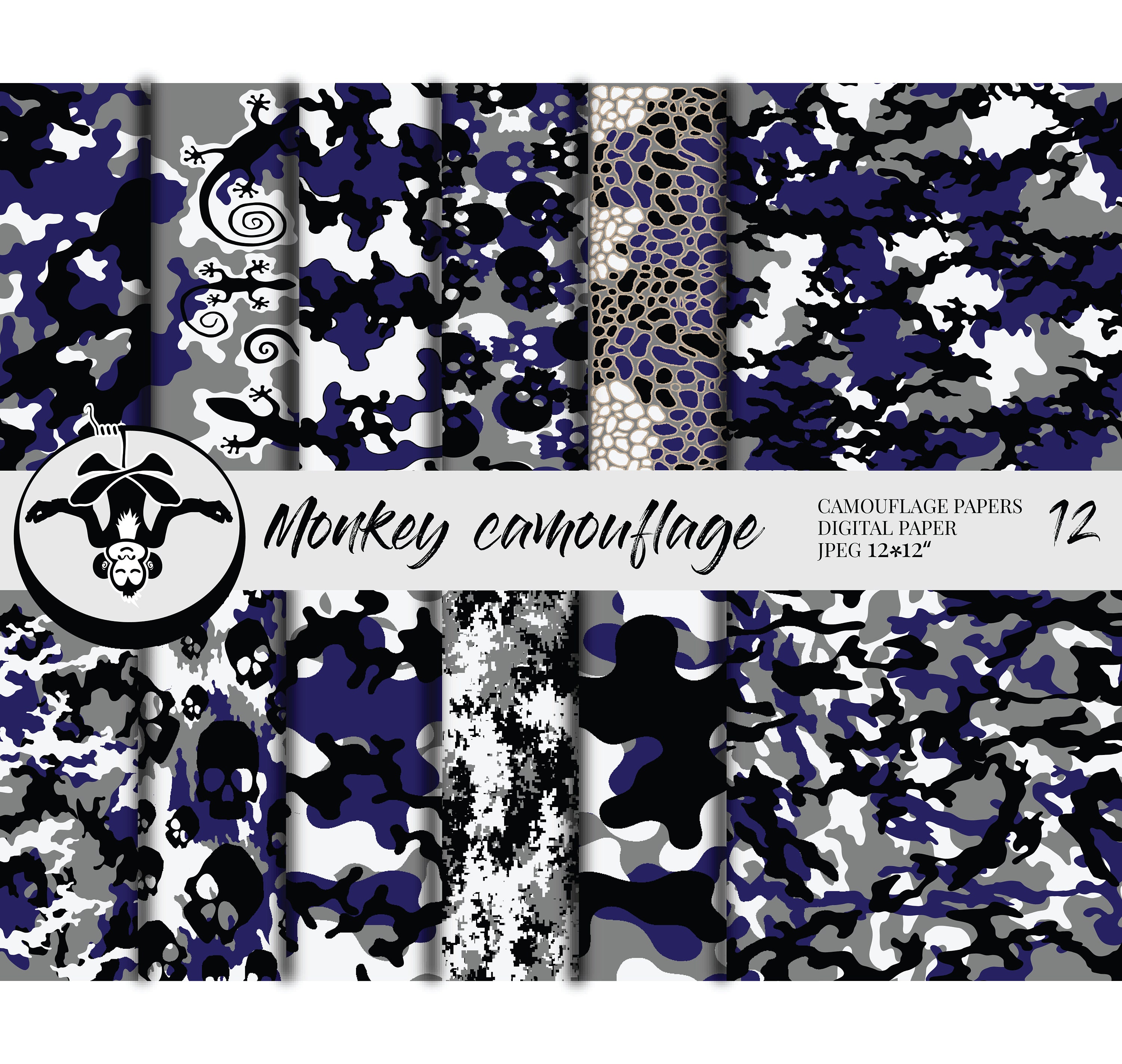 Digital Paper Pack, Camo Textures, 12 Jpg Files, Instant Download, Gray ...